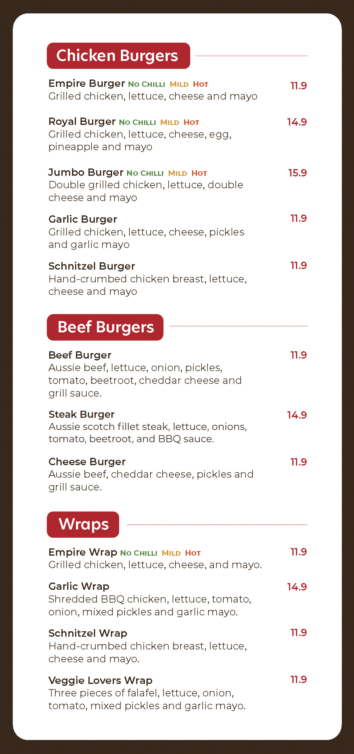 Our Menu – Chicken Empire